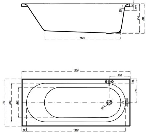 Cersanit Octavia, akrylátová vana 160x70cm + nožičky, bílá, S301-252