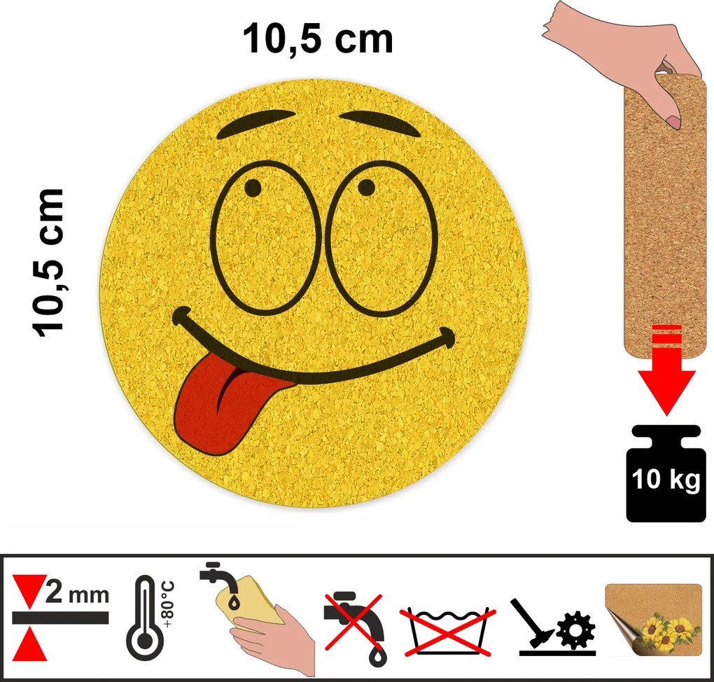 PokojovaDekorace.cz, Korkové podtácky s potiskem – 556, Smajlík, průměr 10,5cm, 1 ks