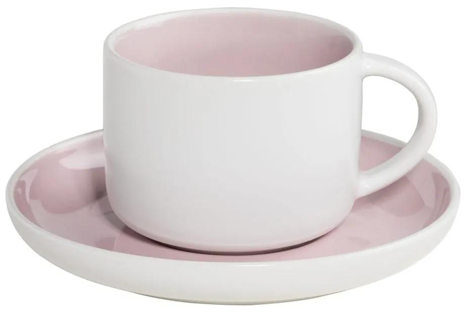 Bílý porcelánový šálek s podšálkem s růžovým vnitřkem Maxwell & Williams Tint, 240 ml