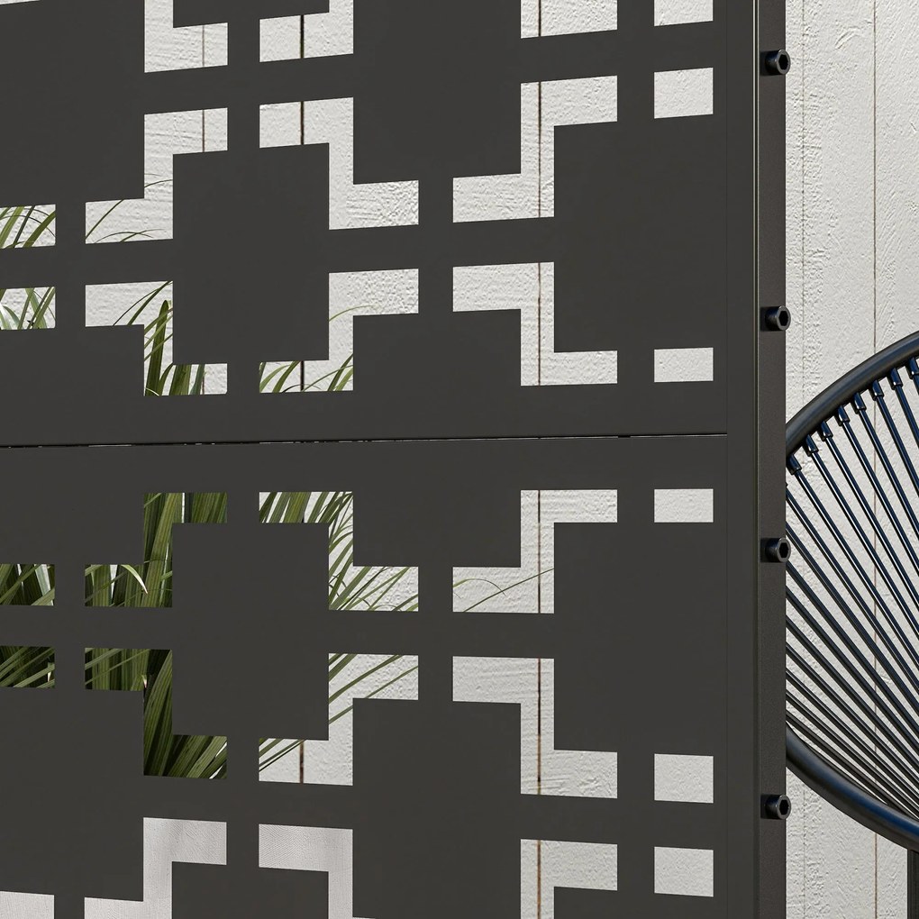 Dekorativní zahradní panel Outsunny - venkovní příčka s geometrickým kovovým designem - 122 x 45 x 198 cm, černý