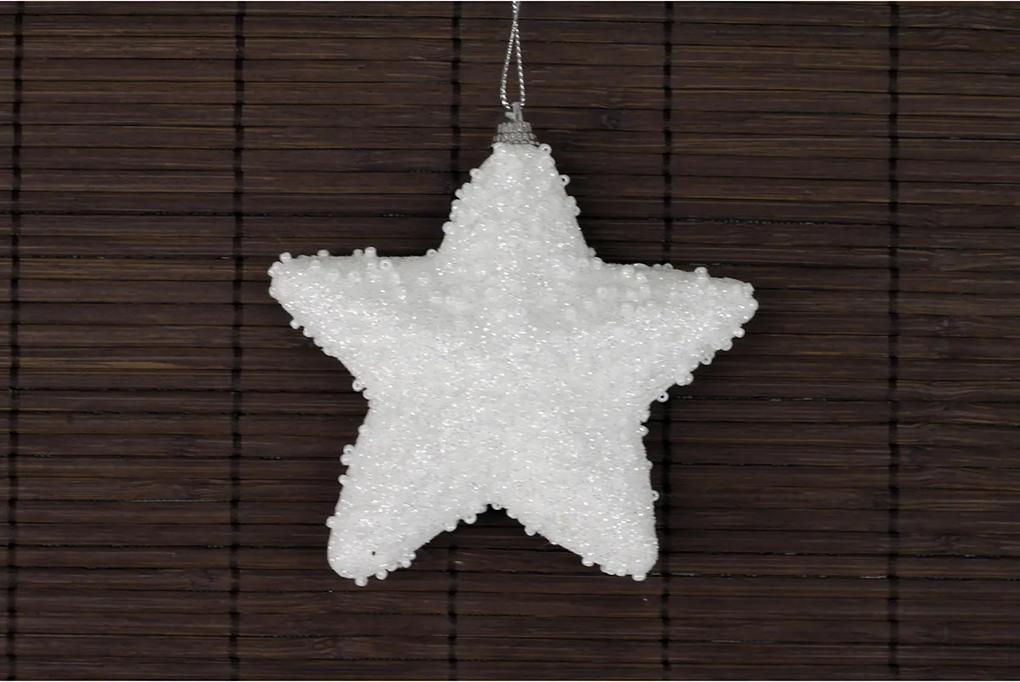 Dekorace vánoční závěsná bílá s glitry, hvězdička - VCA112