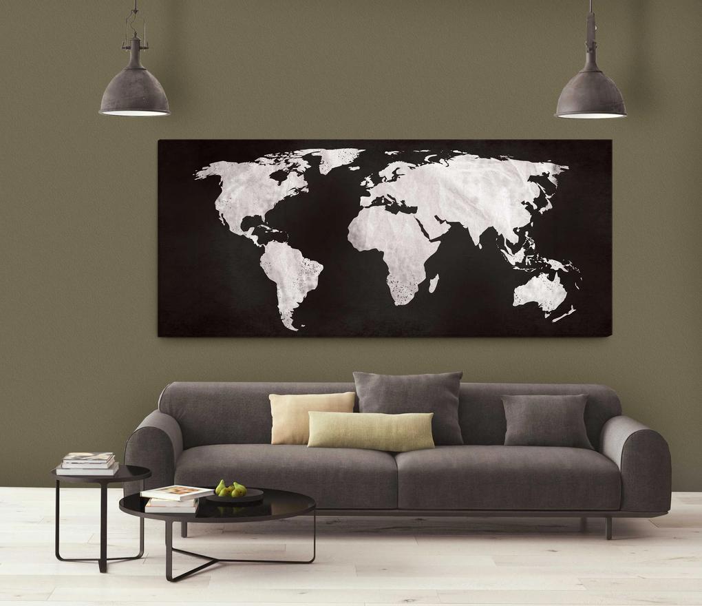 Malvis ® Obraz černobílá mapa světa Velikost (šířka x výška): pětidílný obdélník - 100x45 cm