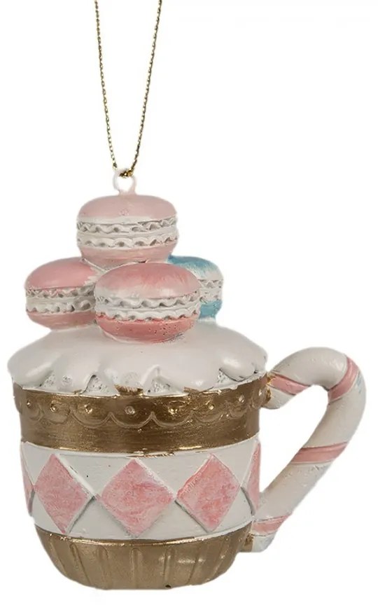 Růžovo-zlatá vánoční ozdoba hrnek Macrons - 6*4*7 cm
