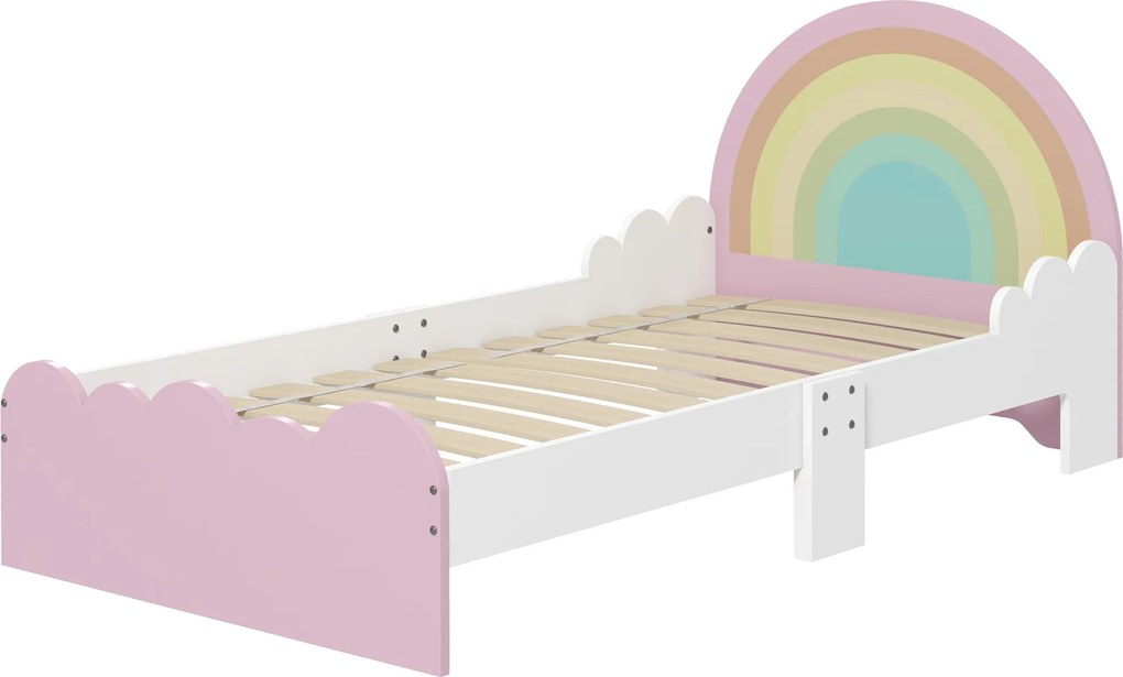 ZONEKIZ Dětská postel pro děti od 3 do 6 let 143x74x66 cm Dřevěná postel ve tvaru duhy Moderní nábytek do ložnice Nosnost 80 kg Růžová | Aosom