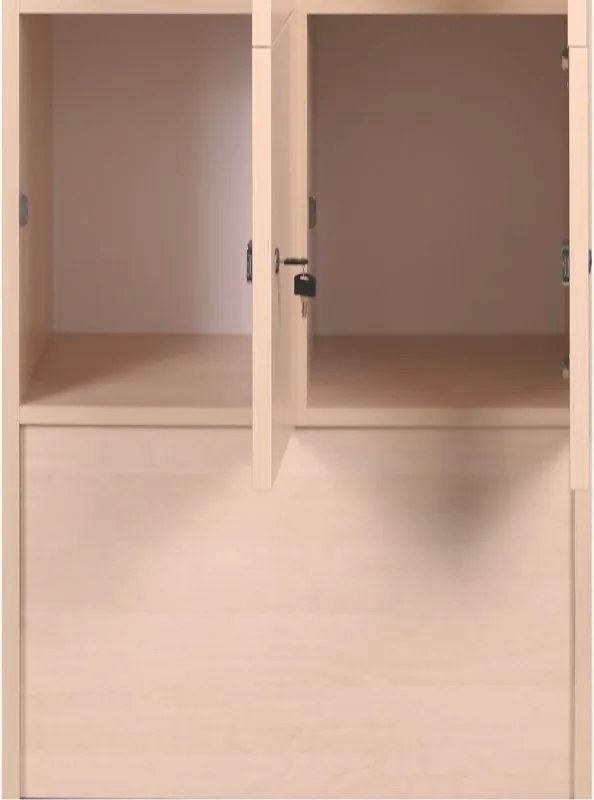 Dřevěná šatní skříňka S5 s odkládacími boxy, 6 boxů, 1700 x 600 x 420 mm, cylindrický zámek, třešeň