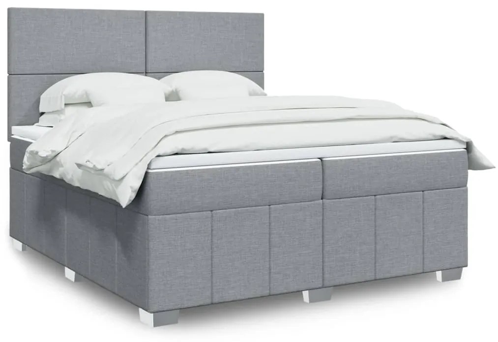 Box spring postel s matrací světle šedá 200 x 200 cm textil