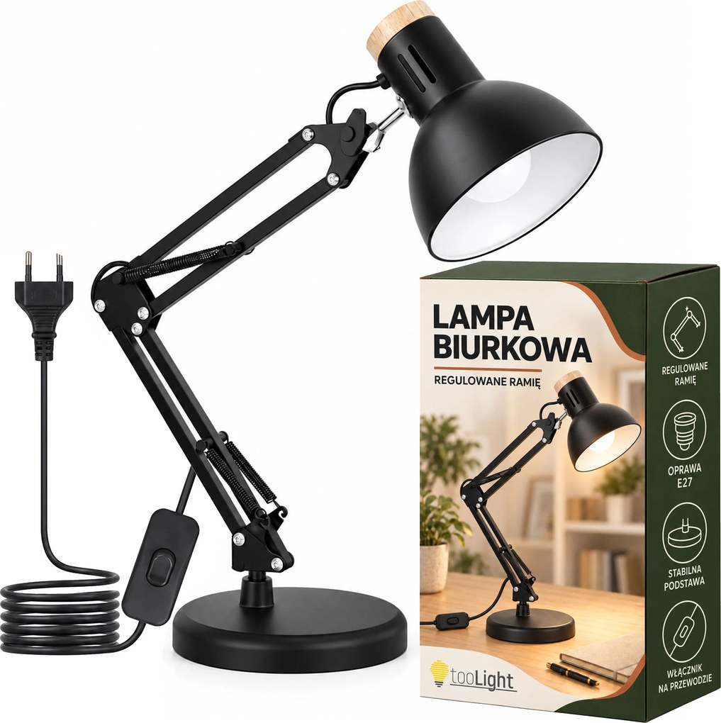 Toolight Toolight, JNH044-1T, stolní lampa s nastavitelným ramenem, 1× E27, černá, OSW-56235