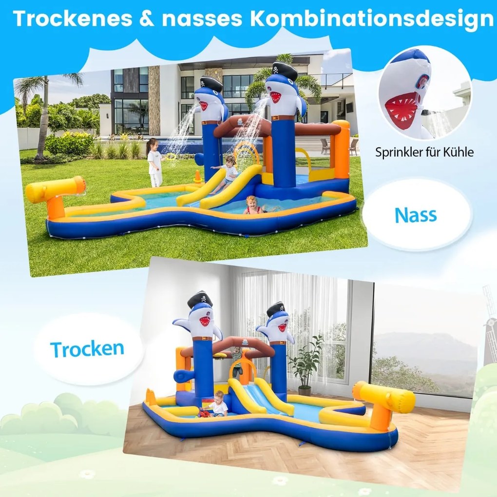 Costway 7 v 1 vodní skluzavka Park nafukovací skákací dům s bazénkem, barvitý
