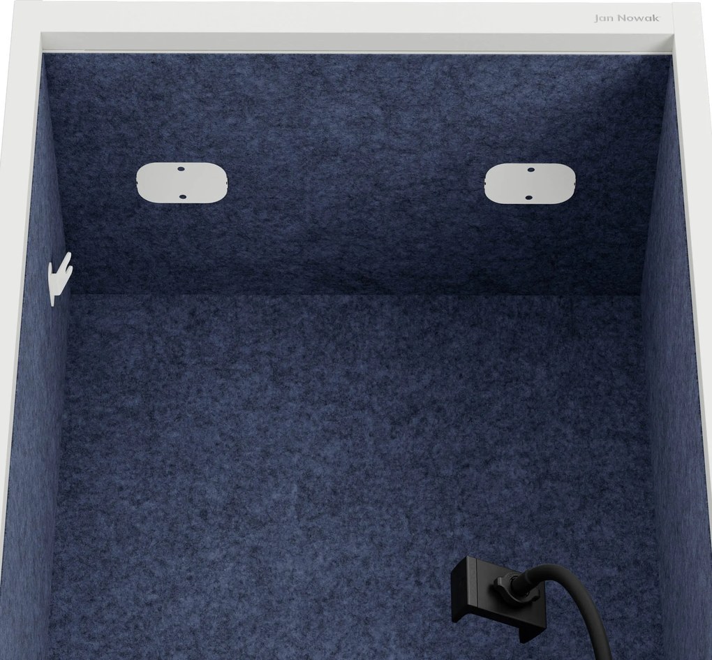 Skříň se sedákem a zónou ticha SALLY MentalBox, bílá konstrukce, tmavěmodrý sedák, 1850 x 600 x 400 mm