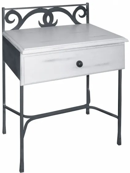 Iron Art GRANADA noční stolek se zásuvkou Barva kovu: bez příplatku - vyberte dle popisu níže, Barva dřeva: bez příplatku - vyberte dle popisu níže
