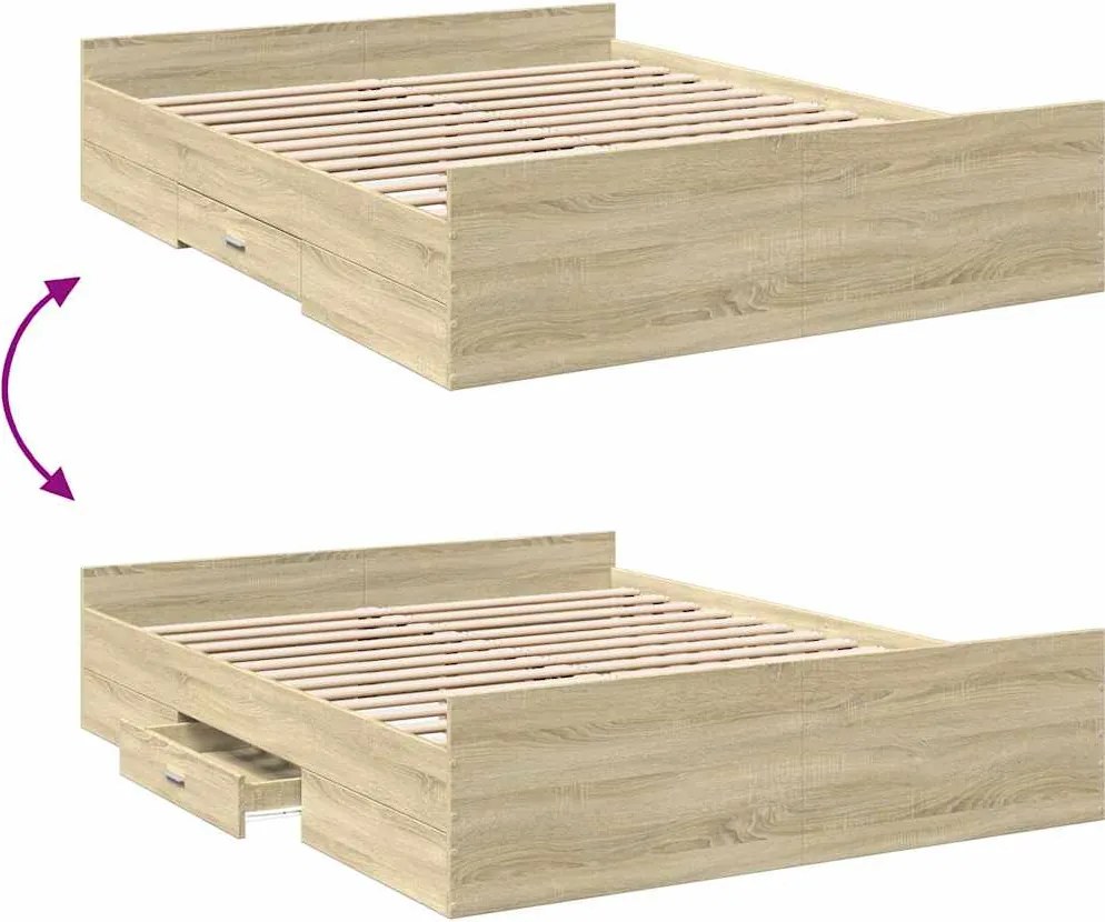 Rám postele se zásuvkami dub sonoma 150x200 cm kompozitní dřevo 3280288