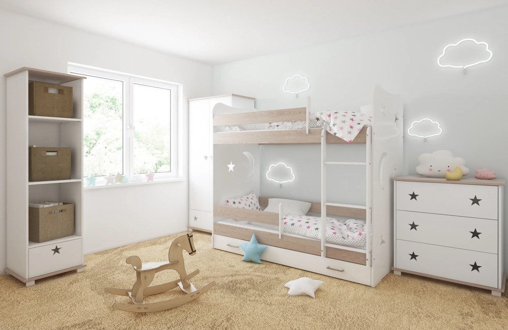 BabyBeds Dětská patrová postel STARS II 180x80 Barevné provedení: Bílá, Úložný prostor: Ano, s úložným prostorem