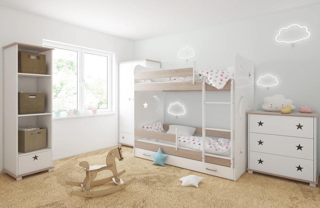 BabyBeds Dětská patrová postel STARS II 180x80 Barevné provedení: Bílá, Úložný prostor: Ne, bez úložného prostoru