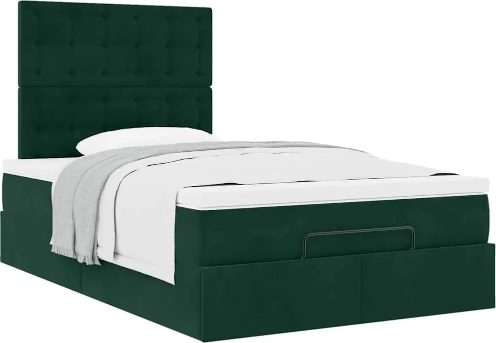 Osmanský rám postele s matracemi tmavě zelená 120x200cm samet 3313610