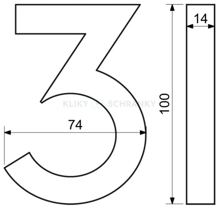 RN.100LV.3.AL.C.3D číslo "3" černé