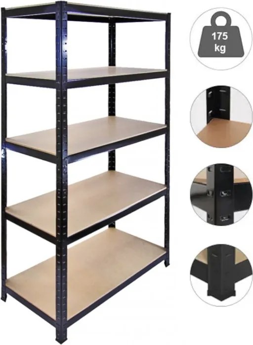 Fistar Regál 180x100x60 cm lakovaný 5-policový, nosnost 750 kg - ČERNÝ