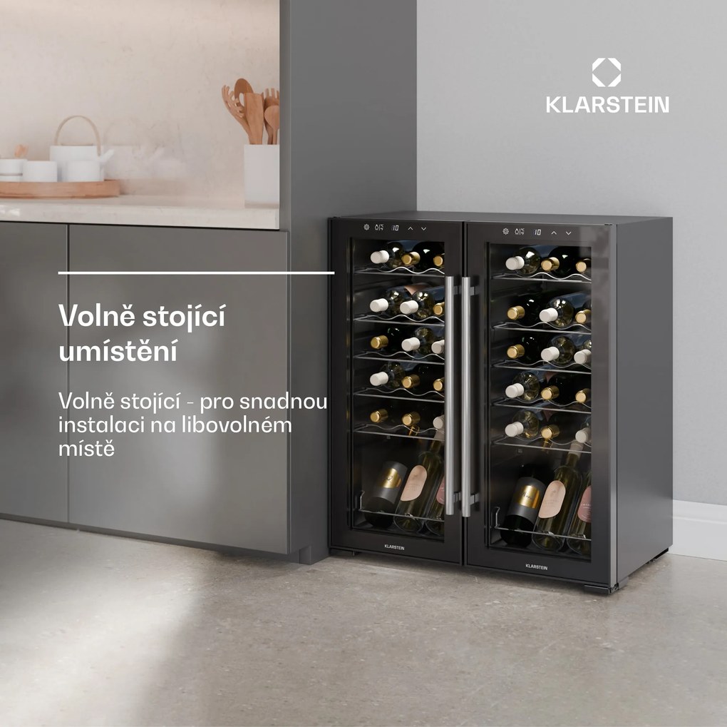 Klarstein Vinotéka Shiraz, 2 chladicí zóny, LED osvětlení, dotykové ovládání, volně stojící
