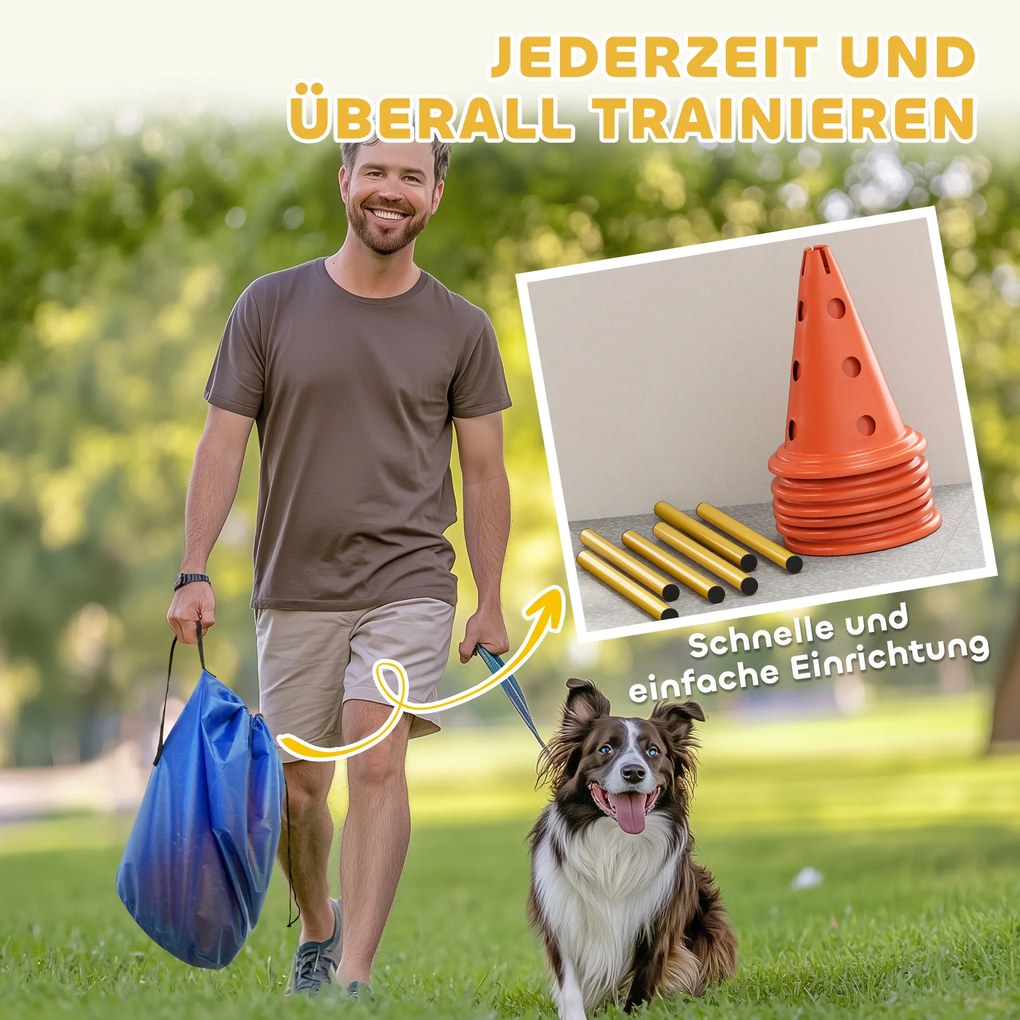 PawHut Agility set pro psy 3-dílné vybavení pro výcvik psů Zásuvná sada překážek se 6 kužely 3 překážky Přepravní taška D07-059V00OG