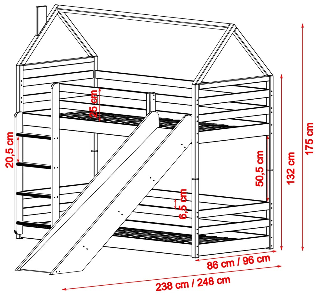 Legno Dětská patrová postel se skluzavkou Paul šedá Rozměr (cm): 90x190