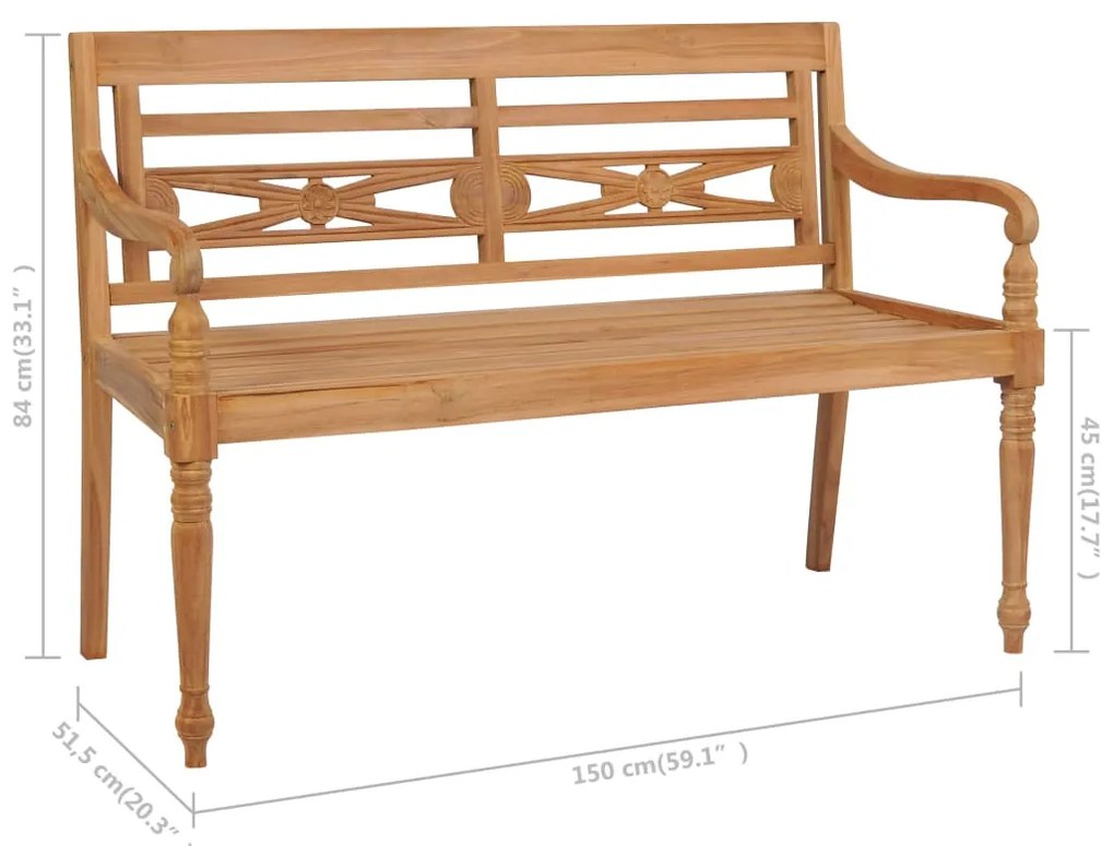 Lavice Spiga s šedou poduškou - 150 cm | masivní teak