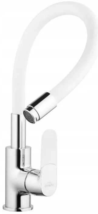Invena Jóga, stojánková dřezová baterie s flexibilním ramenem, bílá-chromová, BZ-32-L02-C