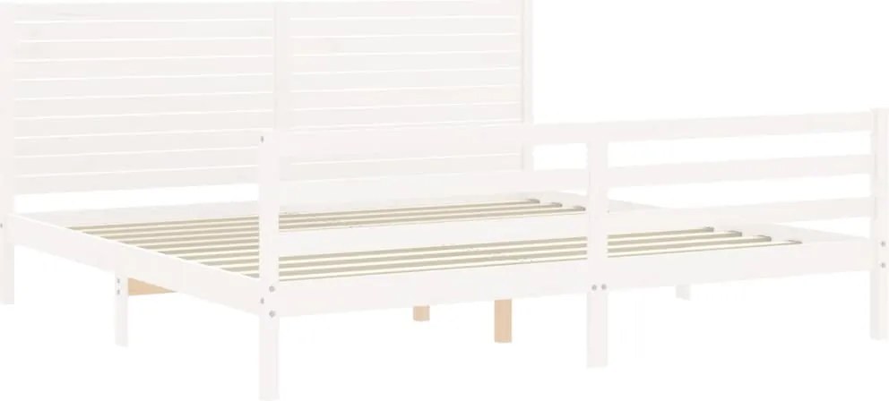Rám postele s čelem bílý 200 x 200 cm masivní dřevo 3195047