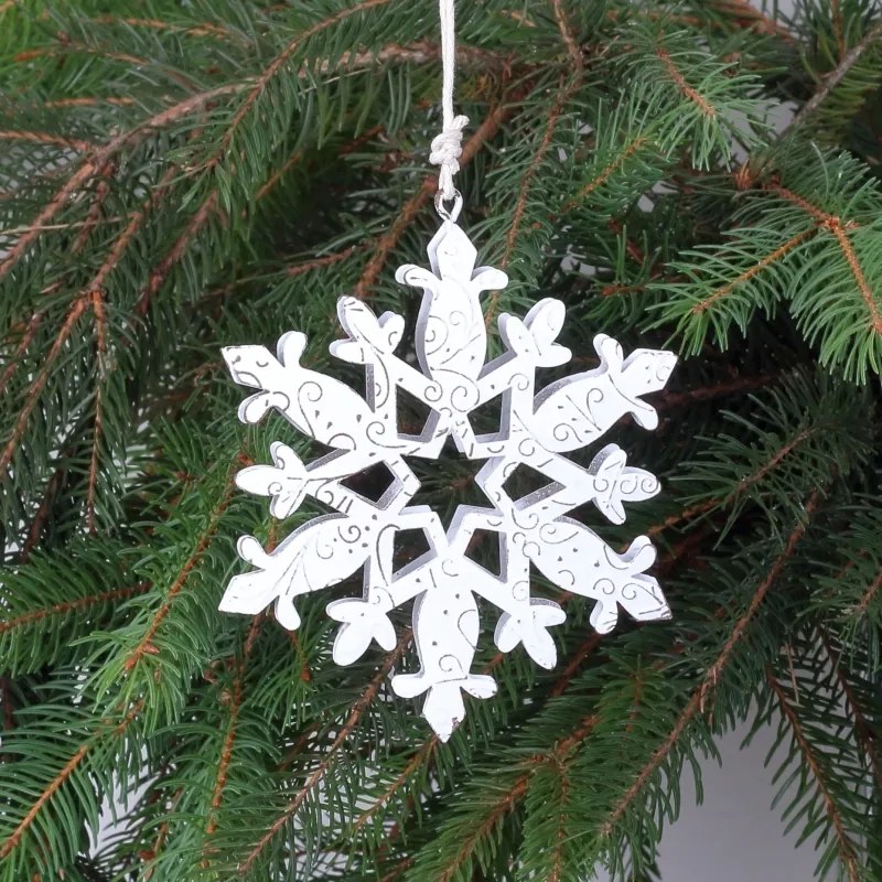 Vánoční dekorace závěsná vločka bílá 12cm
