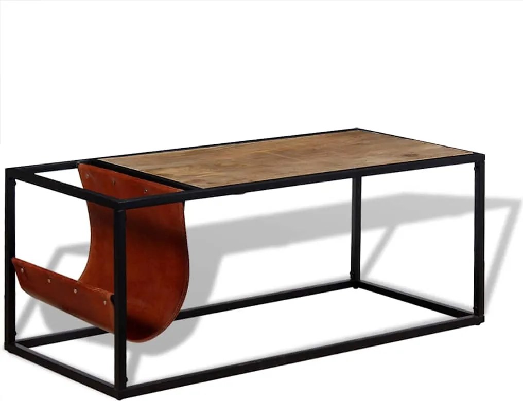 Konferenční stolek + držák na časopisy z pravé kůže 110x50x45cm 244241