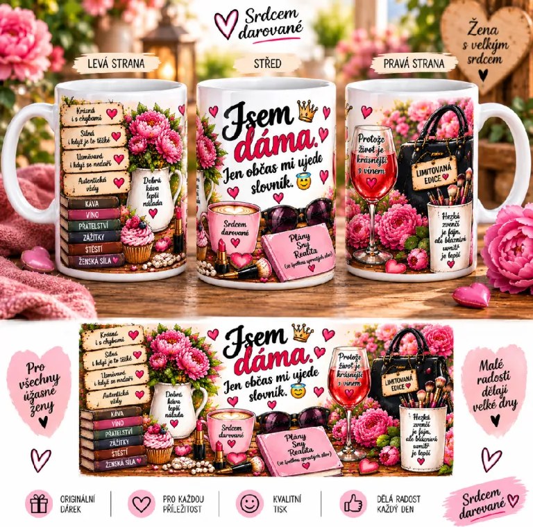 Vtipný keramický hrnek pro ženu Jsem dáma – dárek pro kamarádku 300 ml