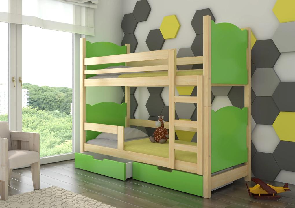 Dvoupatrová postel s matracemi MARABA Hlavní barva: Pine, Další barva: Zelená