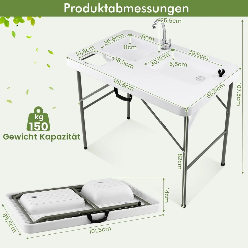 Costway Fish Cleaning Table Skládací stůl na filetování, bílý