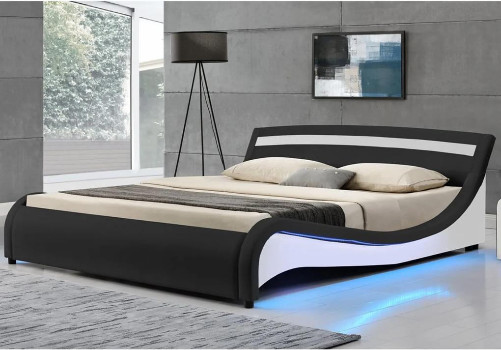Goleto Čalouněná postel Malaga s bočním LED osvětlením 140 x 200 cm | černá  | BIANO