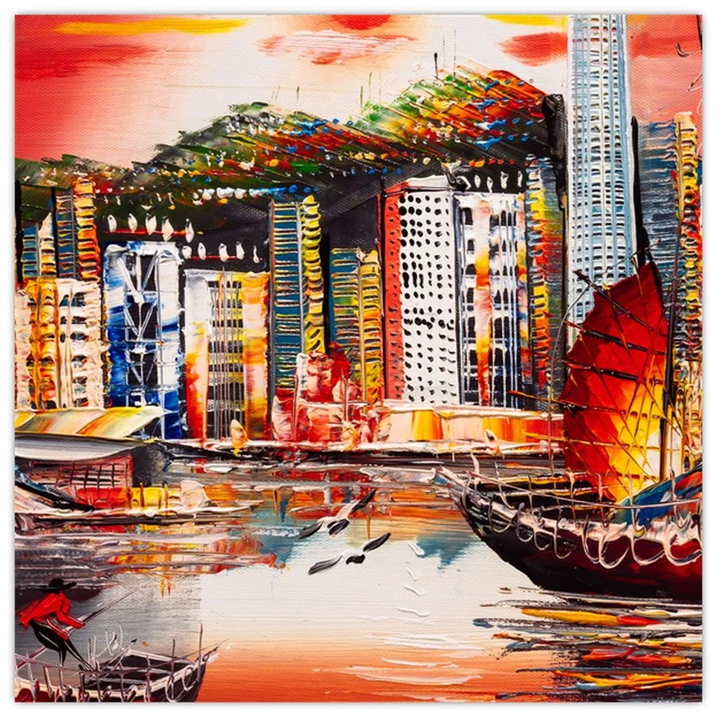 Obraz - Victoria Harbor, Hong Kong, olejomalba (30x30 cm)