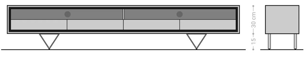 DELIFE TV stolek Stonegrace 240 cm akácie přírodní 2 přihrádky 4 zásuvky kamenná dýha podnož ve tvaru V