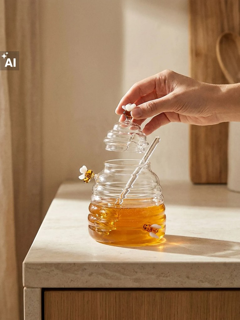 Sinsay - Skleněná nádoba na med s naběračkou a motivem včel - clear