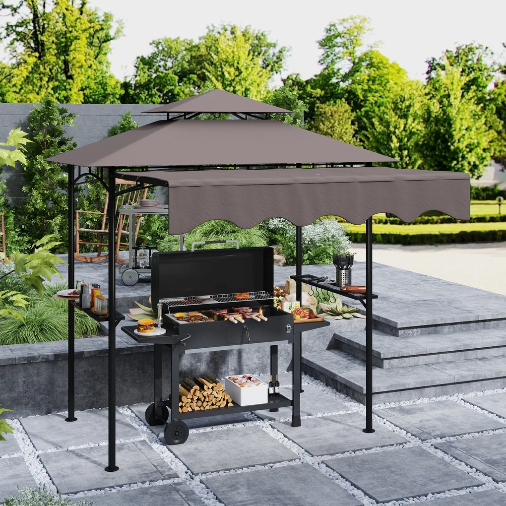 Outsunny Grilovací Altán 242x149x248 cm voděodolný, nehořlavý zahradní altán s dvouvrstvou střechou a bočními regály, UV 30+ zahradní pavilon, BBQ al…