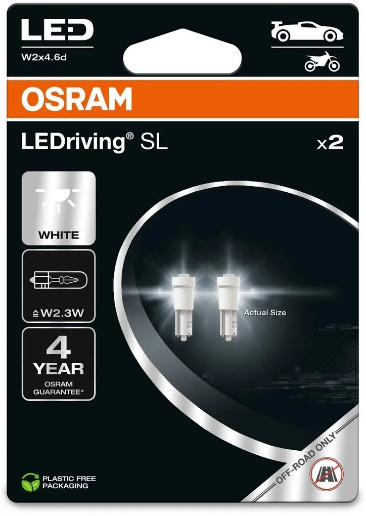 Led autožárovka osram ledriving sl w2,3w, studeně bílá 6000k, dva kusy v balení