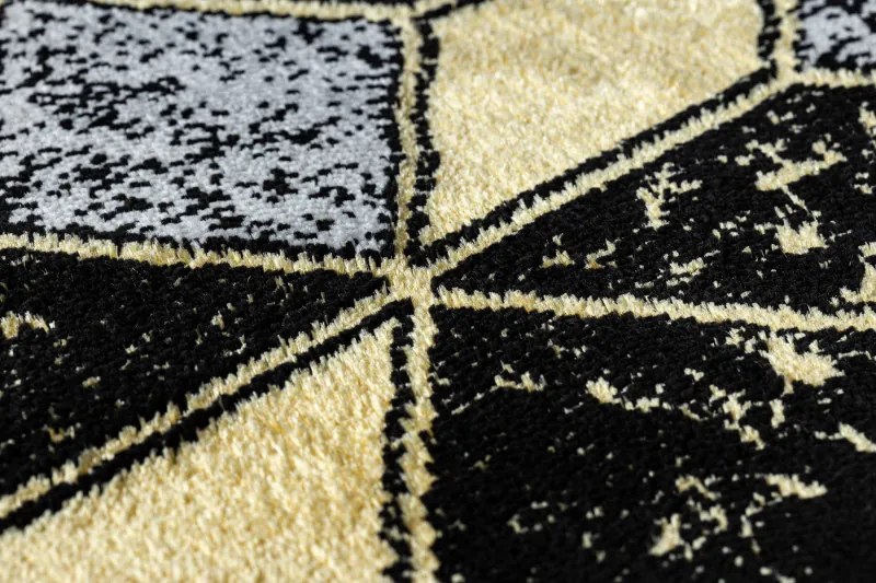 Dywany Łuszczów, Běhoun Gloss 400B 86 3D geometric black/gold, 70x300, černá, obývací pokoj