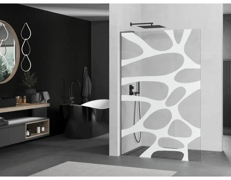 Mexen Kioto L, sprchová zástěna Walk-In 110 x 200 cm, 8mm čiré sklo bílý vzor, grafitový profil, 800-110-103-95-97