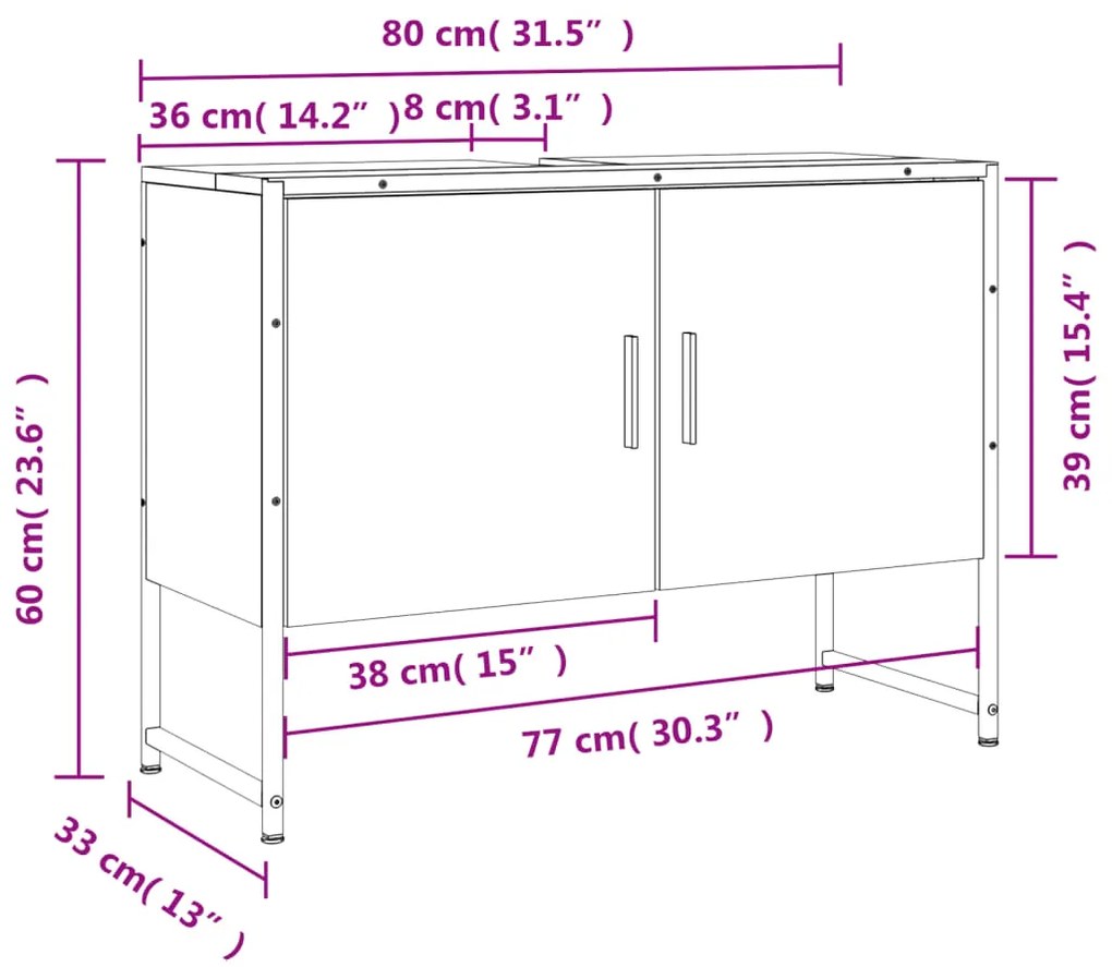 Koupelnová skříňka pod umyvadlo dub sonoma 80x33x60 cm kompozit - Default Title