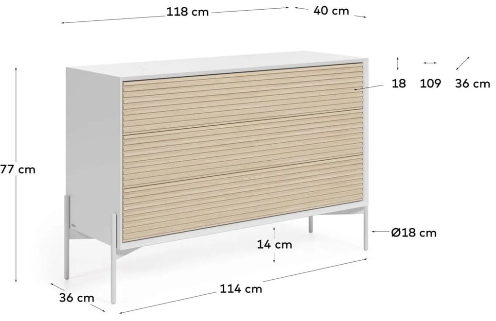 Komoda ellier 116 x 76 cm přírodní MUZZA