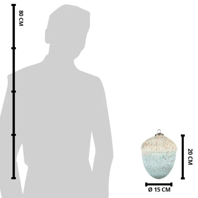 Béžovo-tyrkysová vánoční skleněná ozdoba žalud XL – 15x20 cm