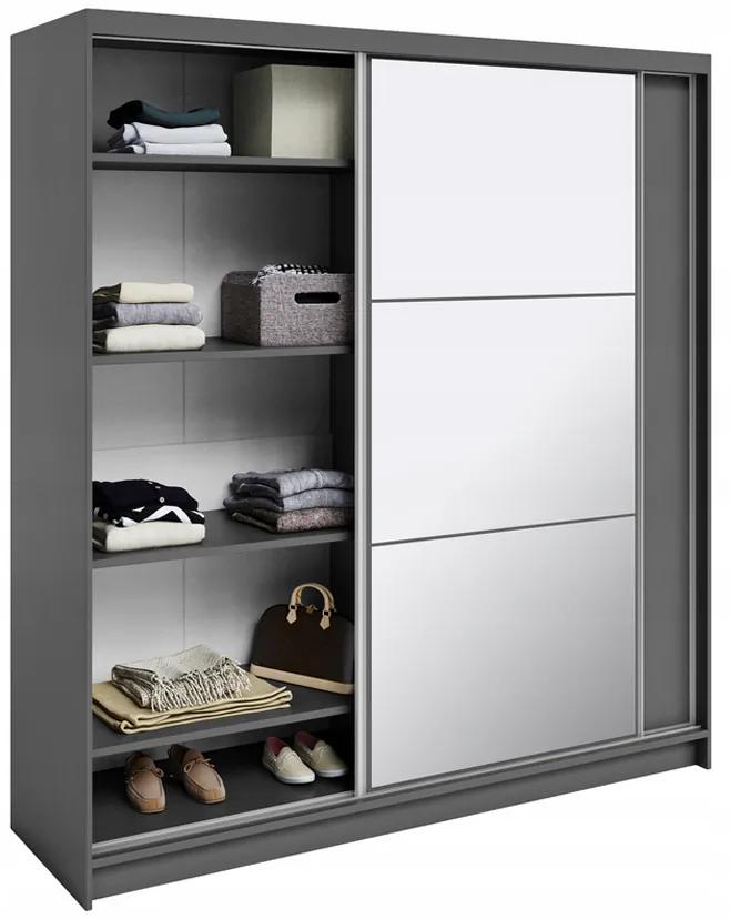 Šatní skříň DENVE 200x218x60,3 cm šedá se zrcadlem