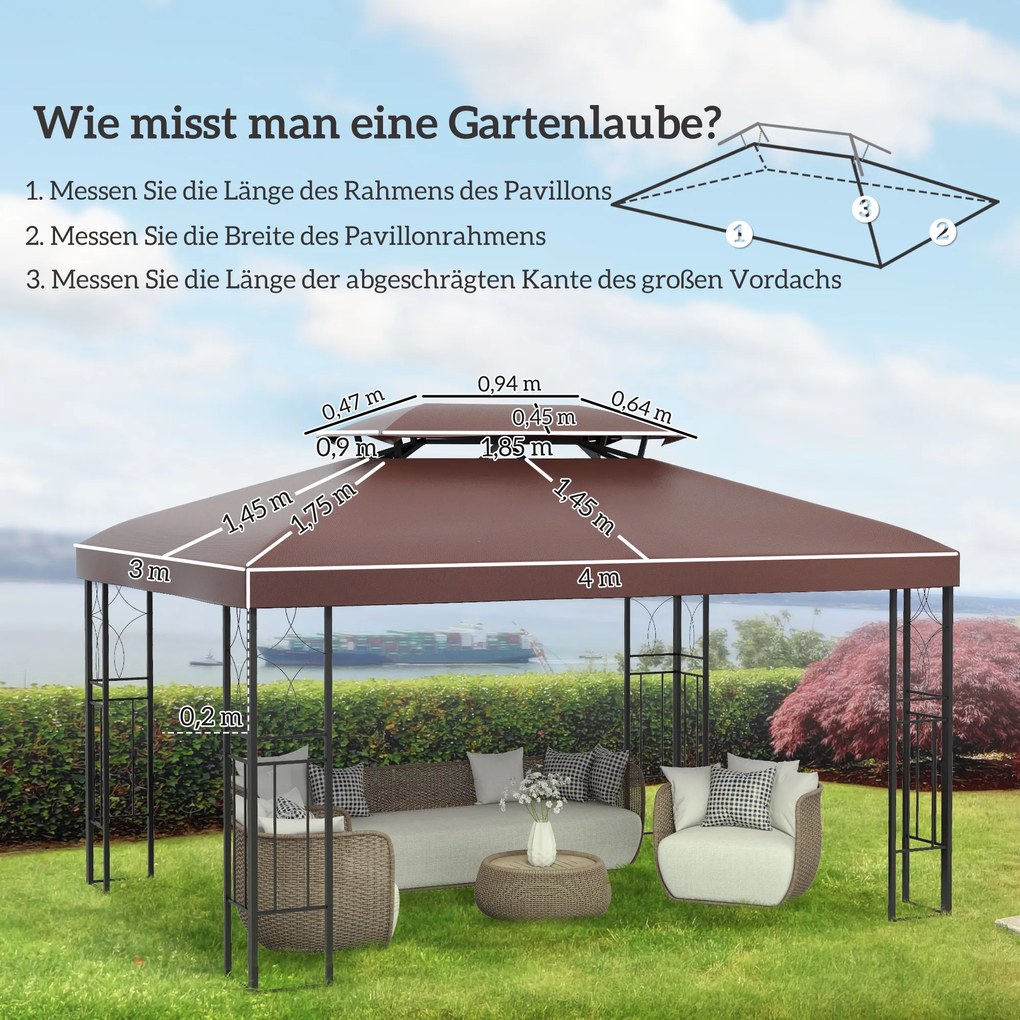 Náhradní střecha altánu Outsunny 3x4m káva polyester odpuzující vodu pro kovové a zahradní altány | Aosom.de