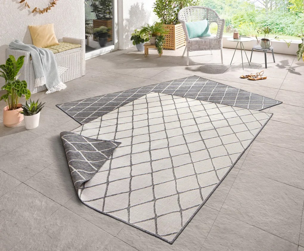 NORTHRUGS - Hanse Home koberce Kusový koberec Twin-Wendeteppiche 103118 grau creme – na ven i na doma - 80x250 cm