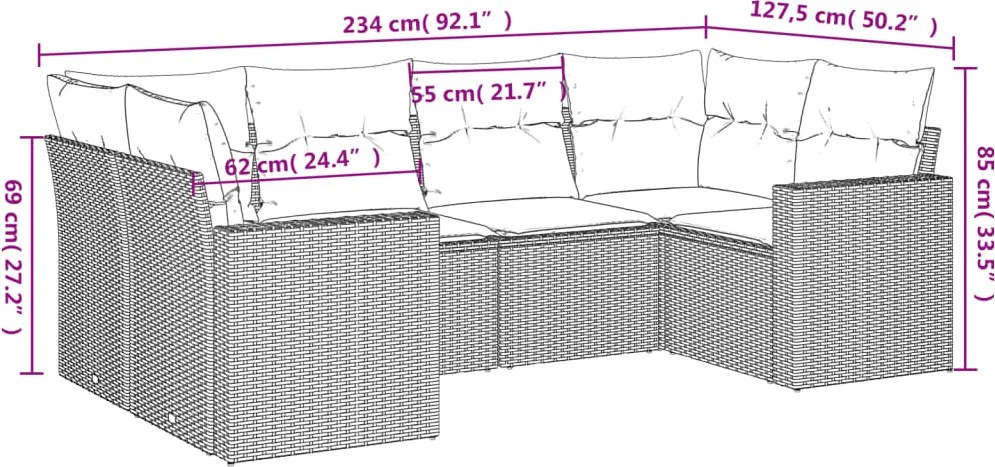 6dílná zahradní sedací souprava s poduškami béžová polyratan 3251715