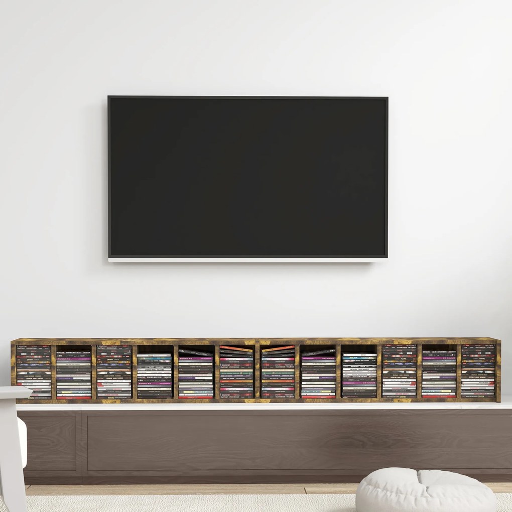 HOMCOM Sada 2 sloupkových polic CD-DVD skříň se 6 + 6 přihrádkami 21 x 22,5 x 88,5 cm maximální kapacita 204 CD rustikální hnědá