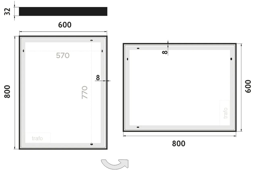 Nimco černé LED zrcadlo 600x800 ZPC 13002-90