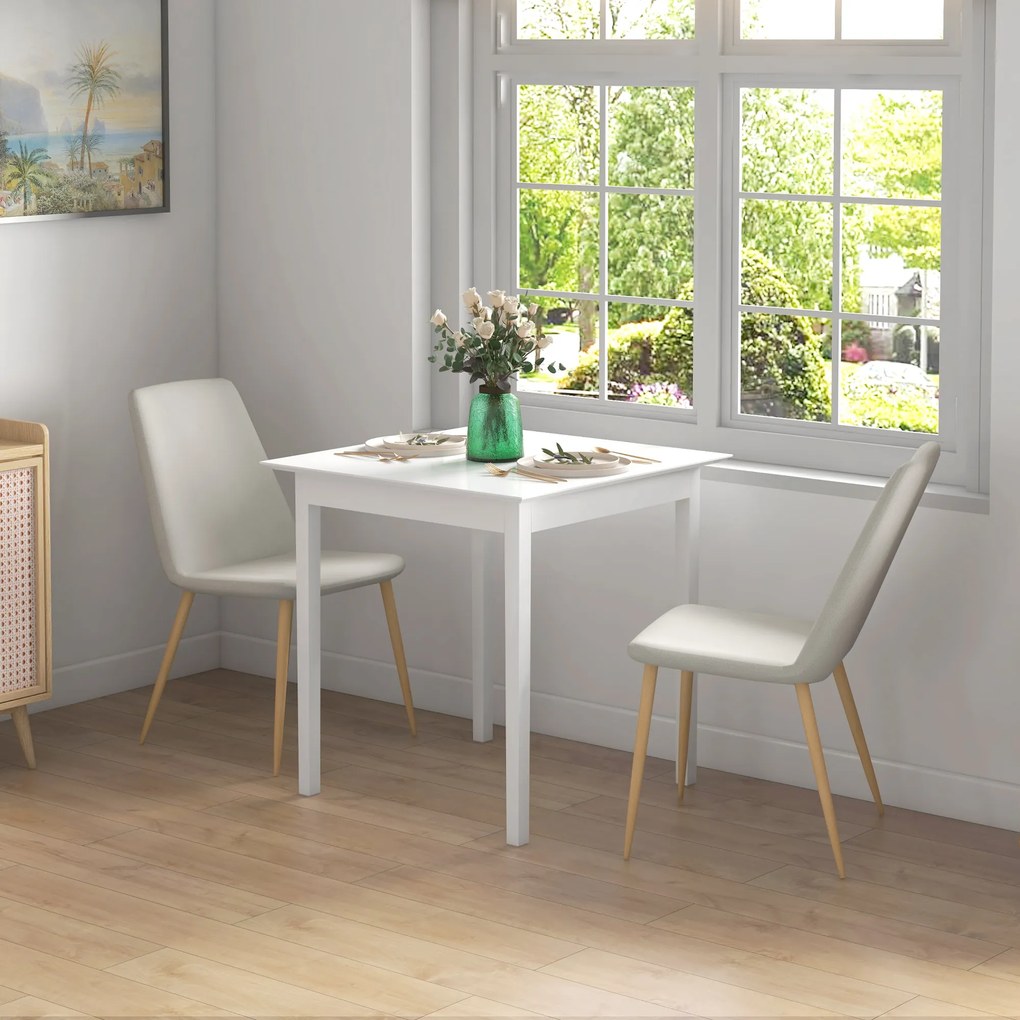HOMCOM jídelní stůl kuchyňský stůl čtvercový pro 2 osoby ze dřeva, 75 x 76 cm, ideální do kuchyně a jídelny, bílý