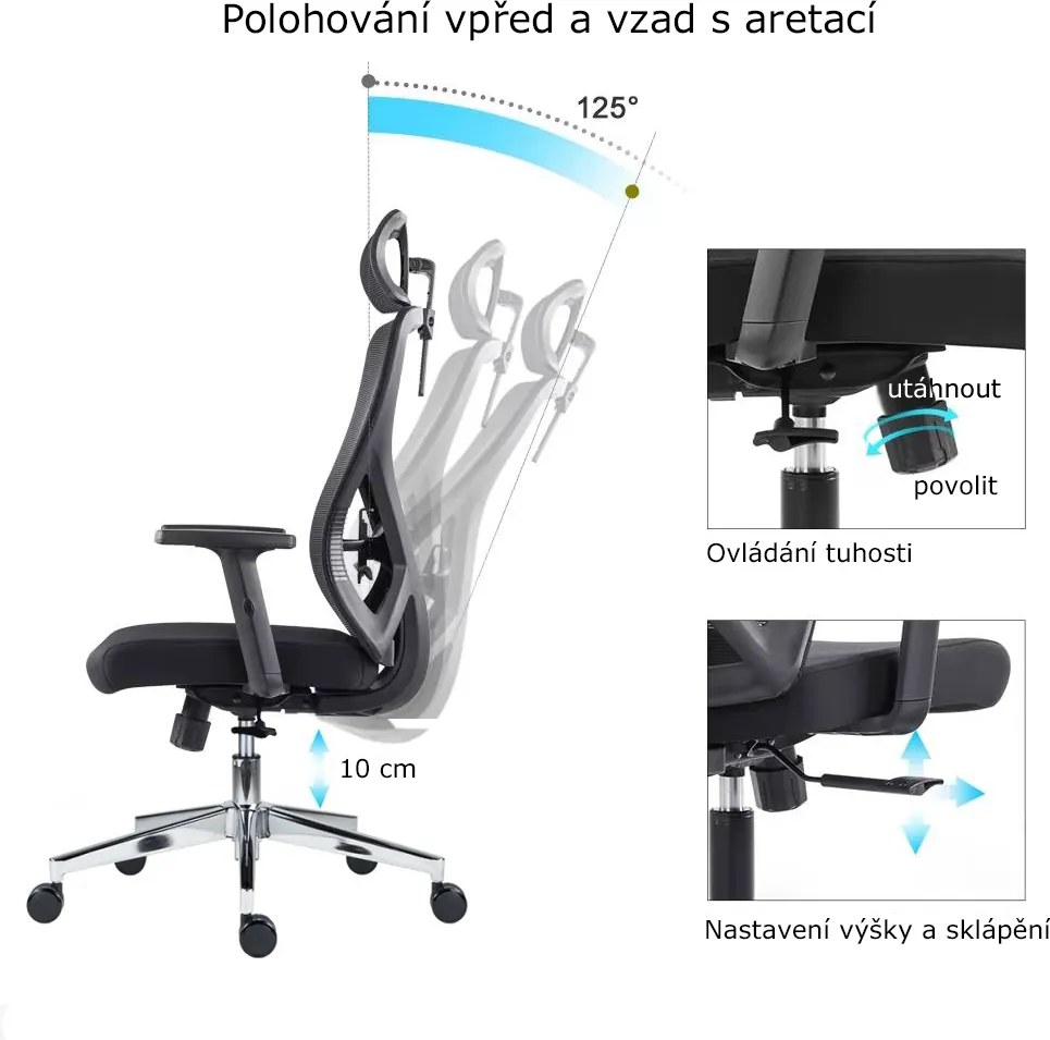 Kancelářská ergonomická židle Neoseat FLEX PRO — síť / látka, černá, nosnost 150 kg